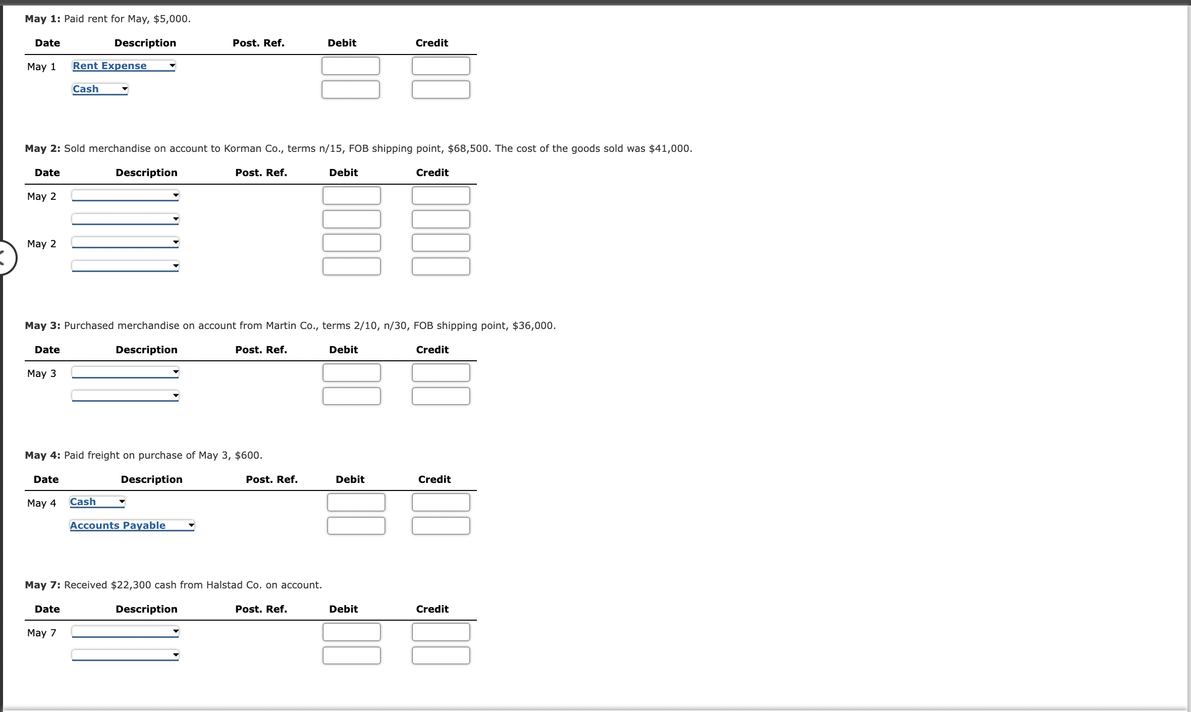 Part 1: Journalize the transactions below for May, | Chegg.com Part 1: Journalize the transactions below for May, | Chegg.com