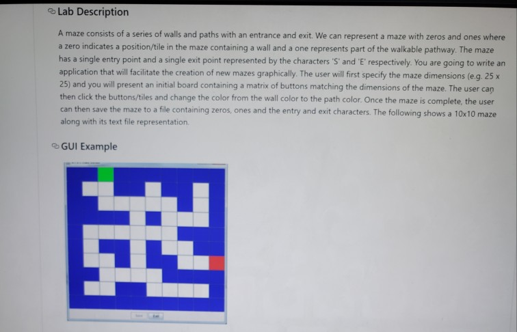 Lab Description A maze consists of a series of walls | Chegg.com