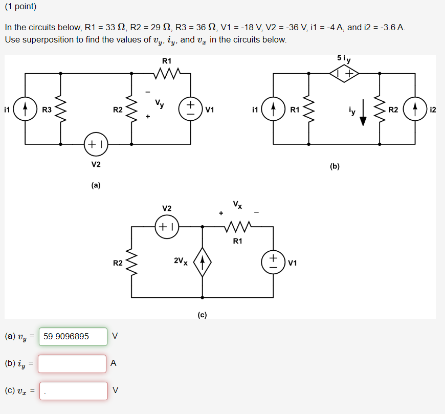 Solved (1 point) In the circuits below, R1 = 332, R2 = | Chegg.com