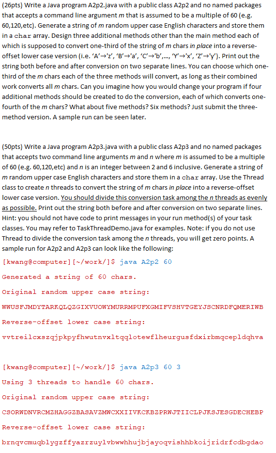 Solved (26pts) Write a Java program A2p2.java with a public | Chegg.com