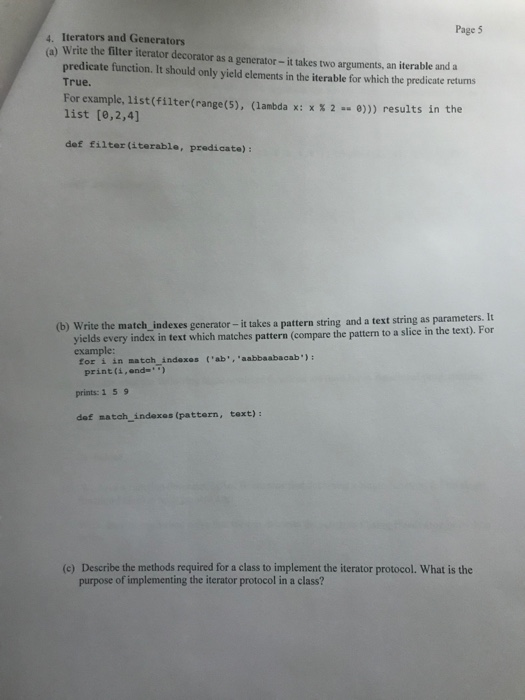 Solved Page 5 4. Iterators and Generators (a) Write the | Chegg.com