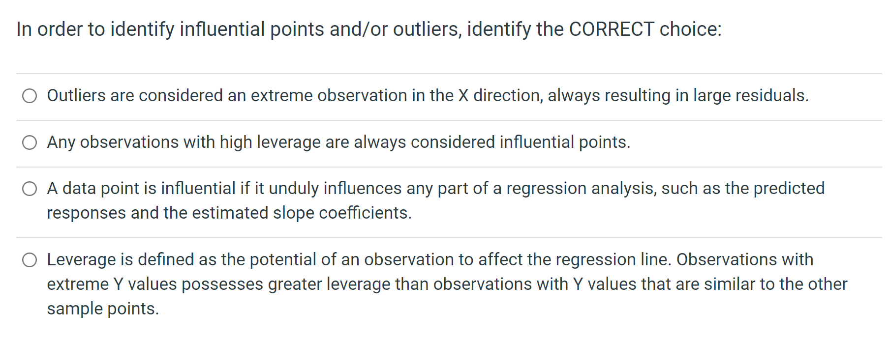 Solved In order to identify influential points and/or | Chegg.com