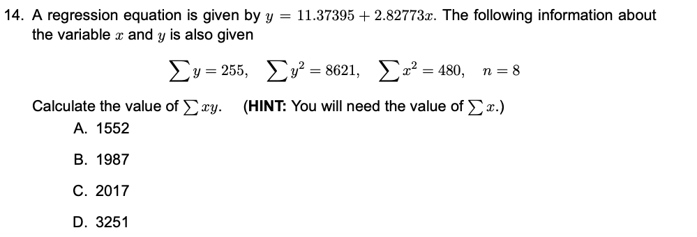 Solved A regression equation is given by | Chegg.com