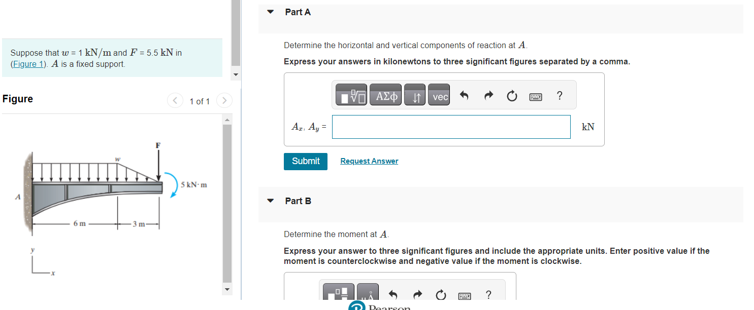 Solved Suppose that w=1kN/m and F=5.5kN in (Figure 1). A is | Chegg.com