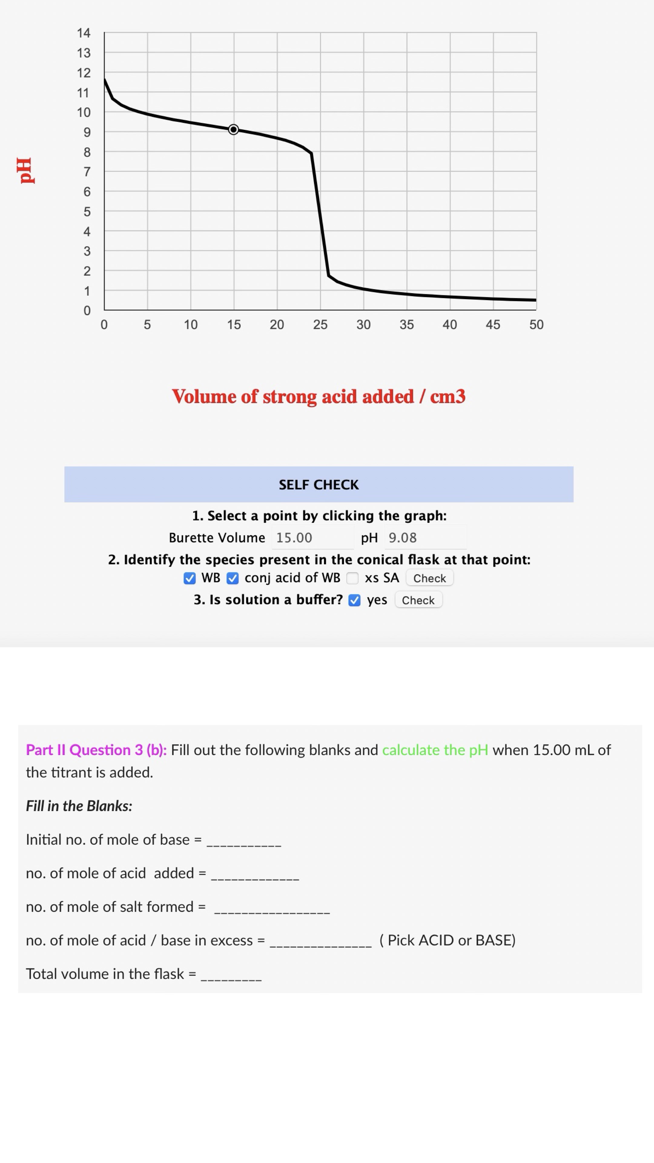 Volume of strong acid added / ﻿cm3SELF CHECKSelect a | Chegg.com