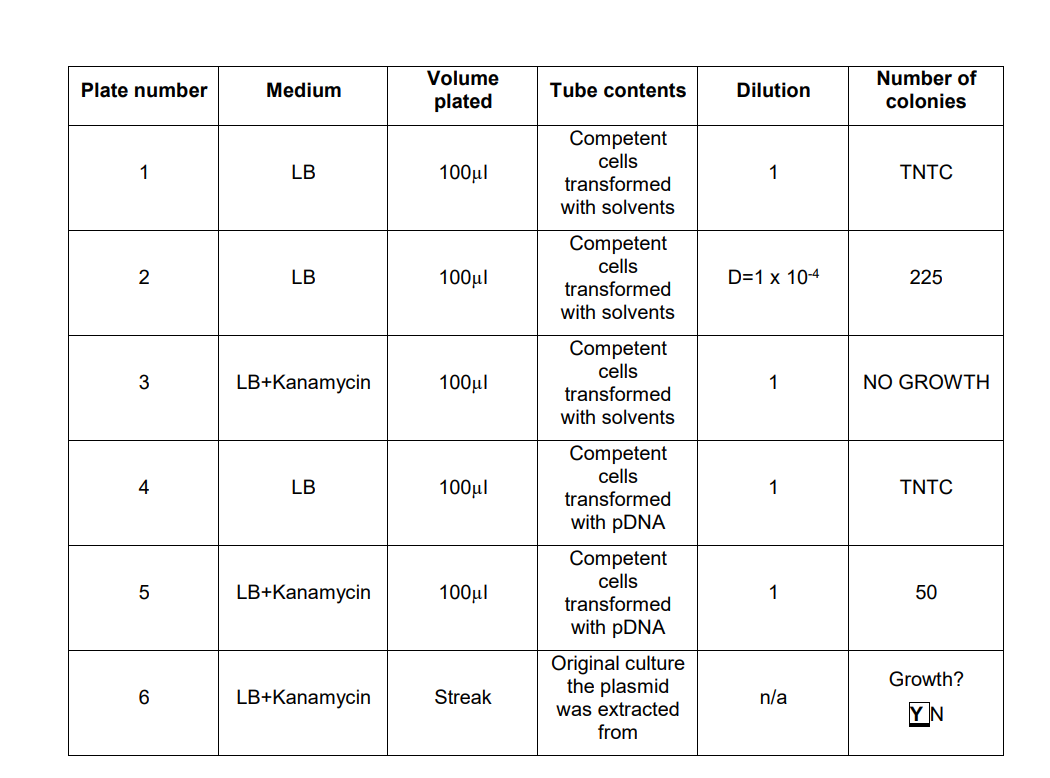 Solved Plate number Medium Volume plated Tube contents | Chegg.com