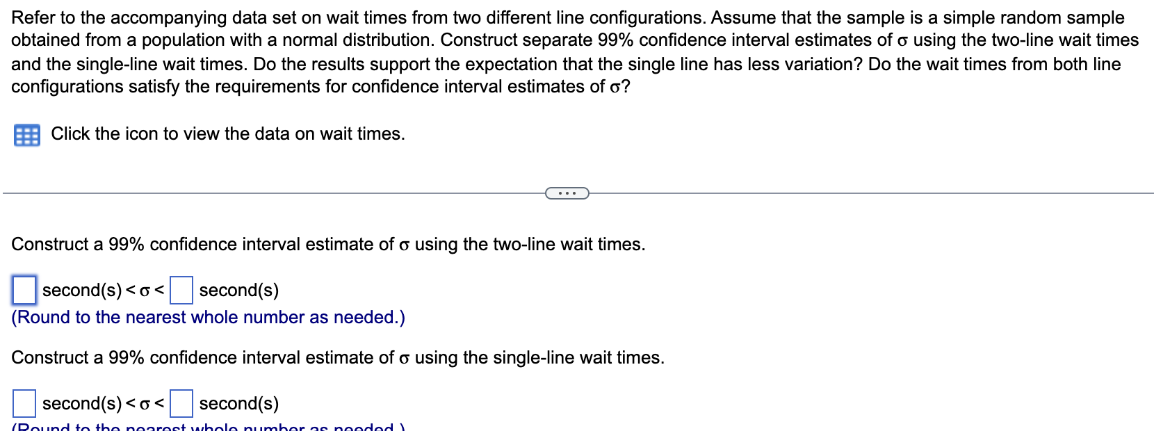 Refer to the accompanying data set on wait times from | Chegg.com