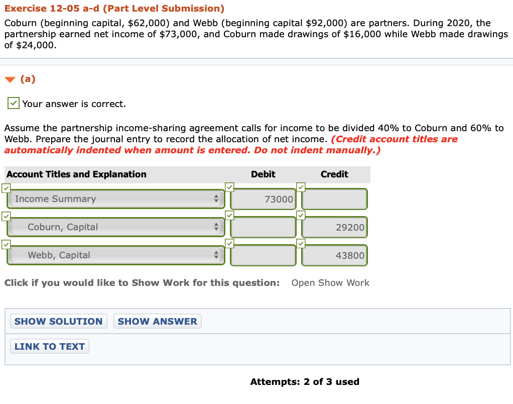 Solved Exercise 12-05 a-d (Part Level Submission) Coburn | Chegg.com