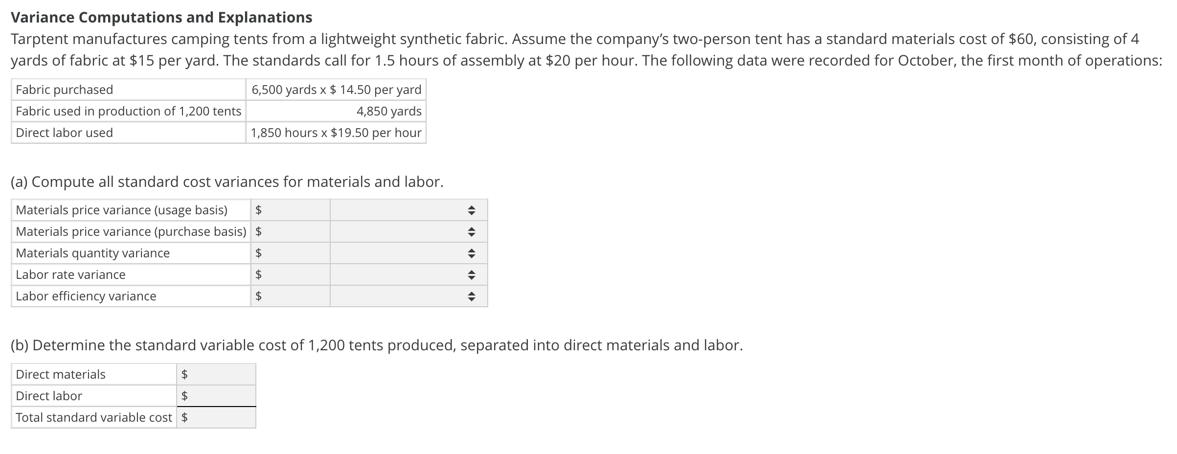Solved Variance Computations and Explanations Tarptent | Chegg.com