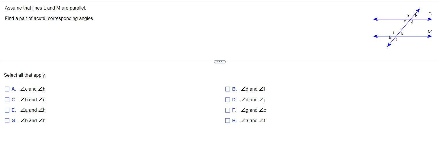 Solved Assume that lines L and M are parallel. Find a pair | Chegg.com