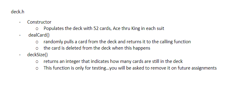 Solved - Constructor Populates the deck with 52 cards, Ace | Chegg.com