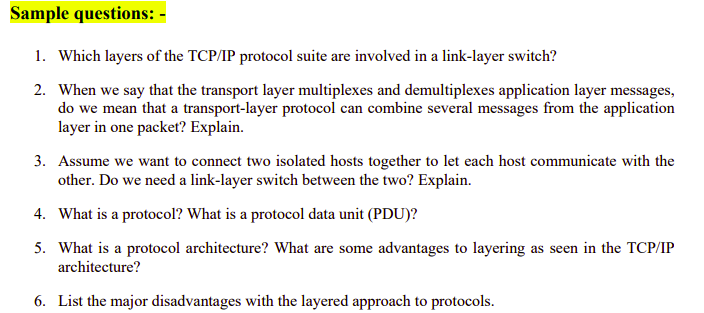 Solved Sample questions: - 1. Which layers of the TCP/IP | Chegg.com