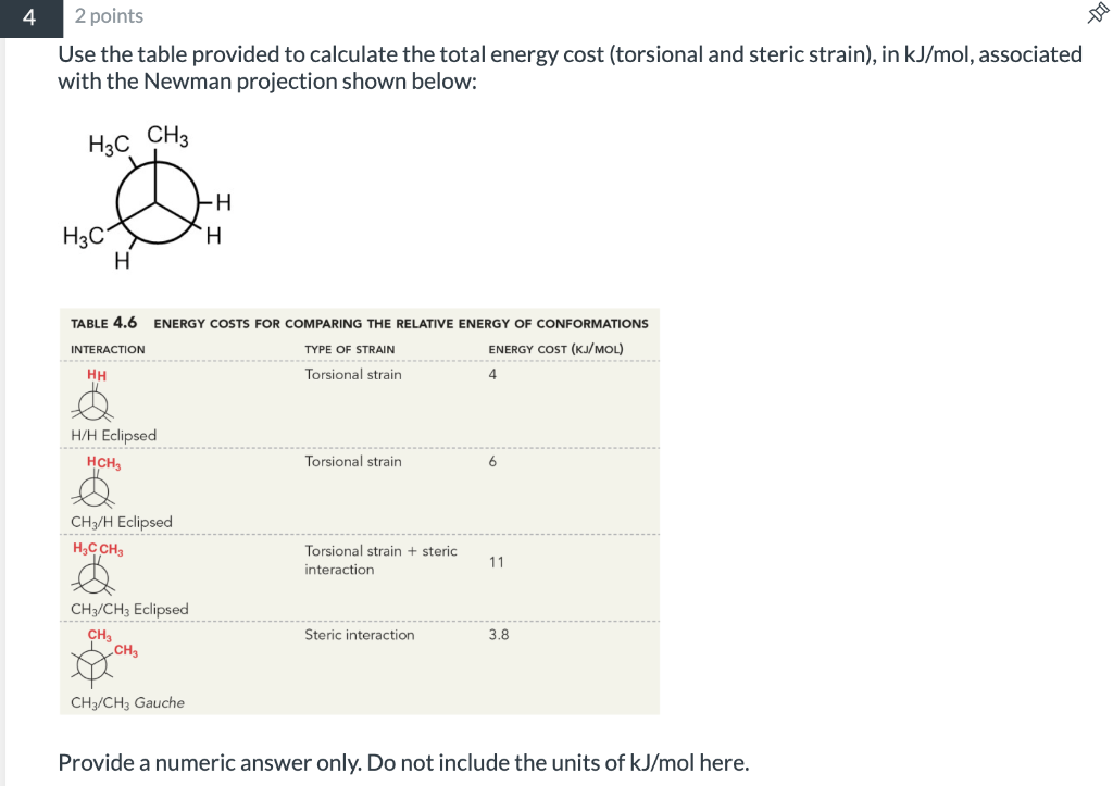 Solved 4 2 points Use the table provided to calculate the | Chegg.com