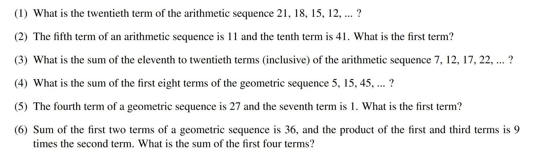 Solved (1) What is the twentieth term of the arithmetic | Chegg.com