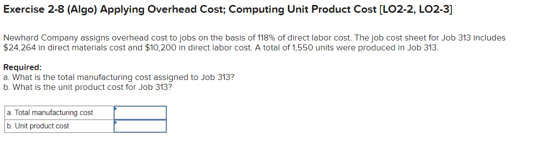 Solved Exercise 2-8 (Algo) Applying Overhead Cost; Computing | Chegg.com