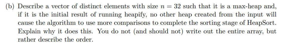Solved b) Describe a vector of distinct elements with size | Chegg.com
