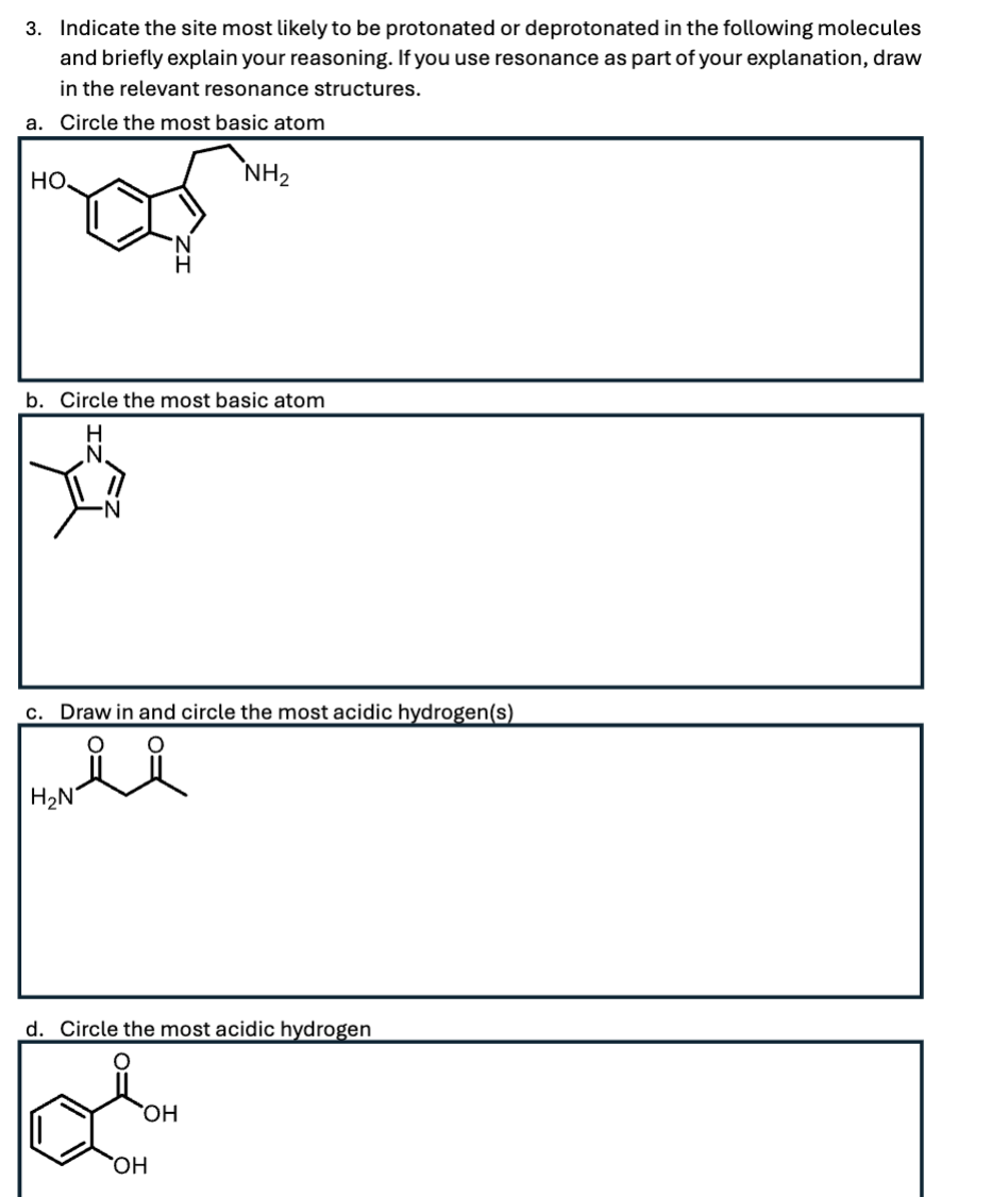 Solved 3. ﻿Indicate the site most likely to be protonated or | Chegg.com