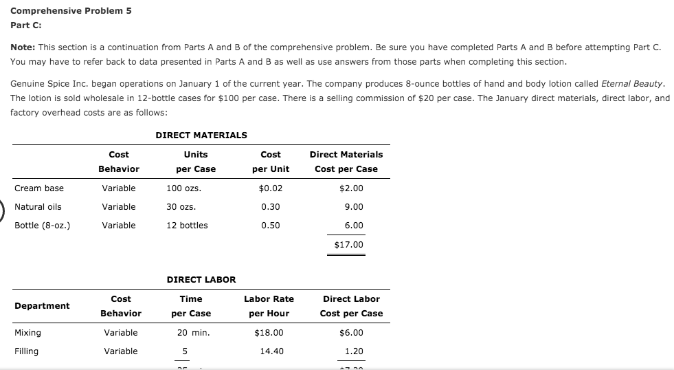 Solved Comprehensive Problem 5 Part C: Note: This section is | Chegg.com