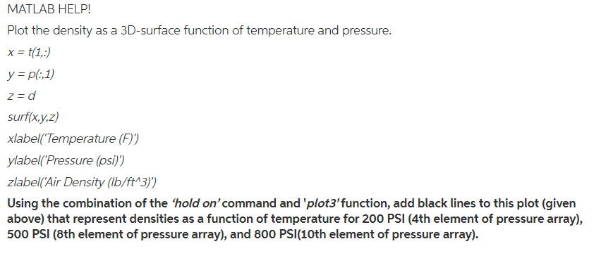 Solved MATLAB HELP! Plot the density as a 3D-surface | Chegg.com