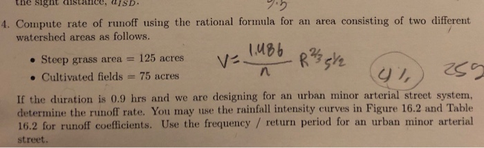 Solved the sight distaice, ISD 4. Compute rate of runoff | Chegg.com