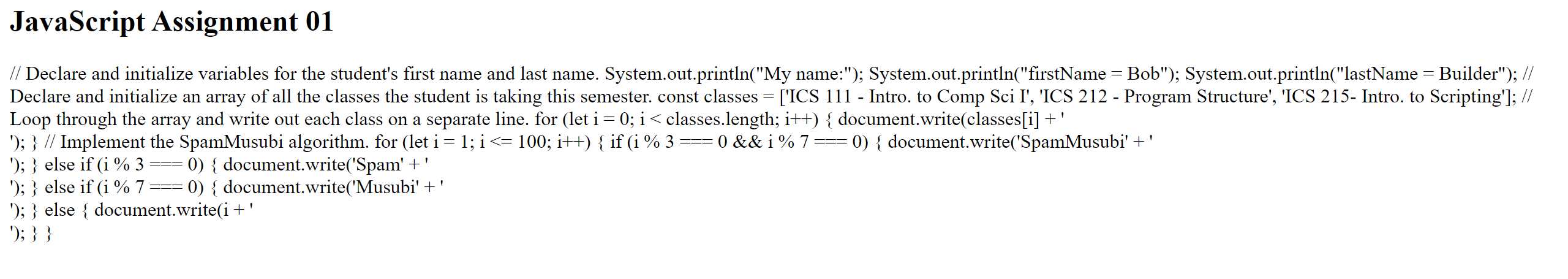 Solved JavaScript Assignment 01 My name: firstname =Ed | Chegg.com