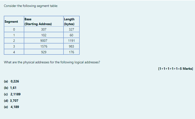 Solved Consider the following segment table: Segment 0 1 | Chegg.com