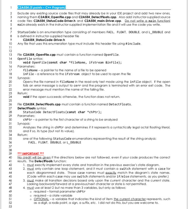 Solved 4 1 C2A5E4 (5 points - C++ Program) 2 Exclude any | Chegg.com