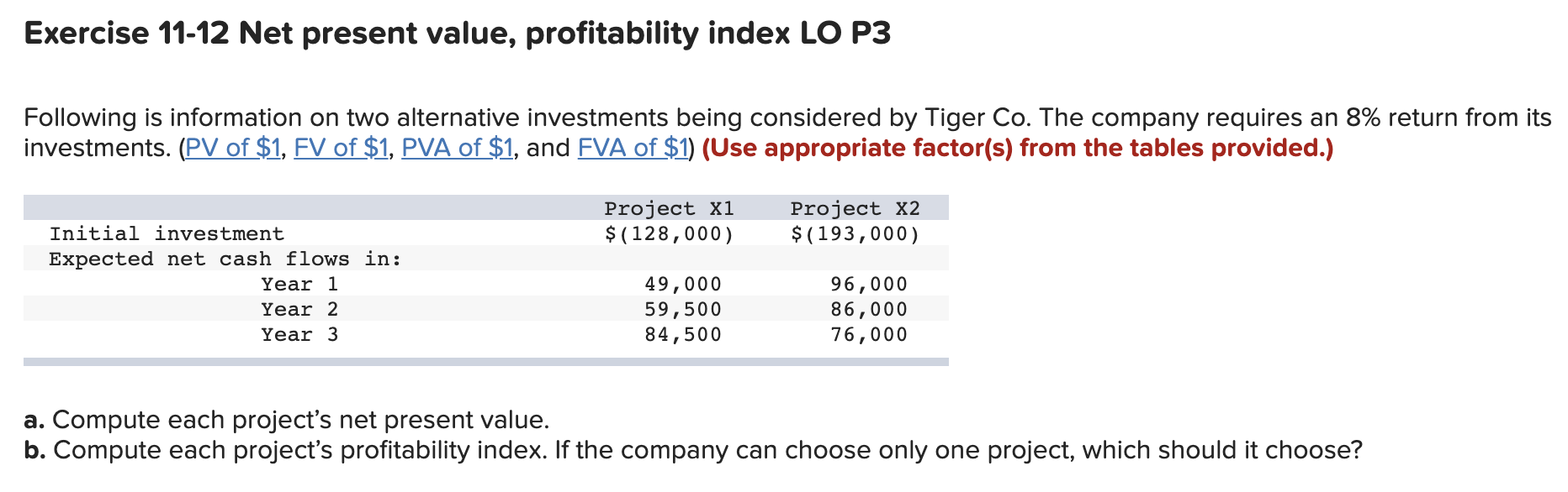 Solved Exercise 11-12 Net present value, profitability index | Chegg.com