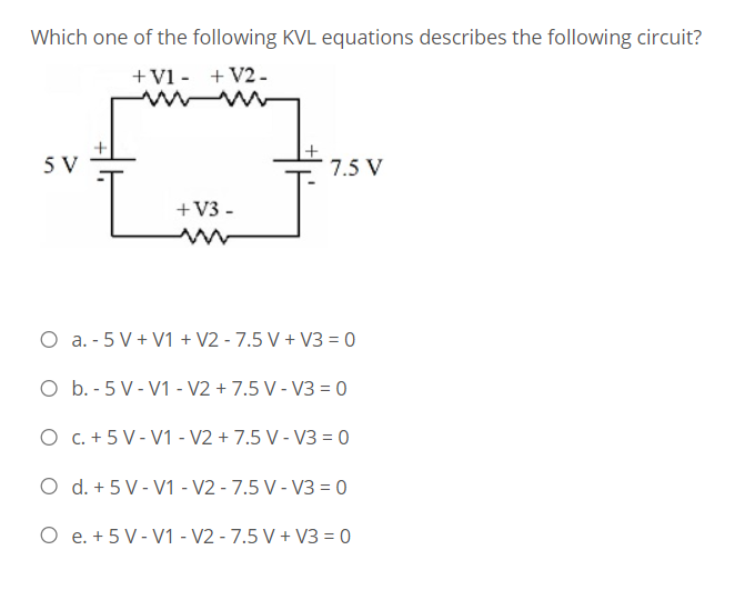Solved Which one of the following KVL equations describes | Chegg.com
