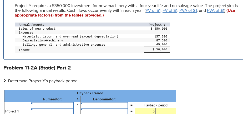 Solved Project Y requires a $350,000 investment for new | Chegg.com