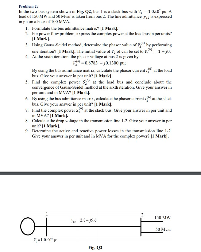 Solved Problem 2: In the two-bus system shown in Fig. Q2, | Chegg.com