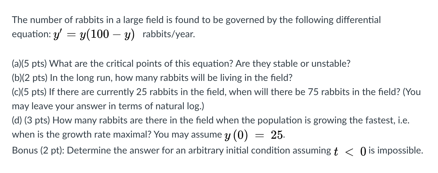 Solved The number of rabbits in a large field is found to be | Chegg.com