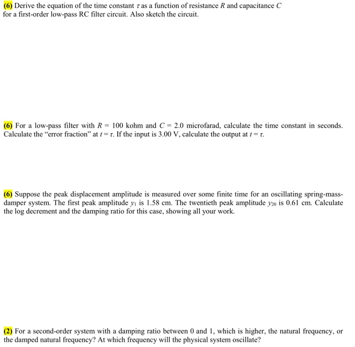 Solved Derive the equation of the time constant tau as a | Chegg.com