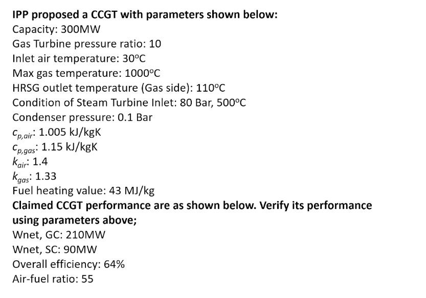 Solved IPP proposed a CCGT with parameters shown below: | Chegg.com