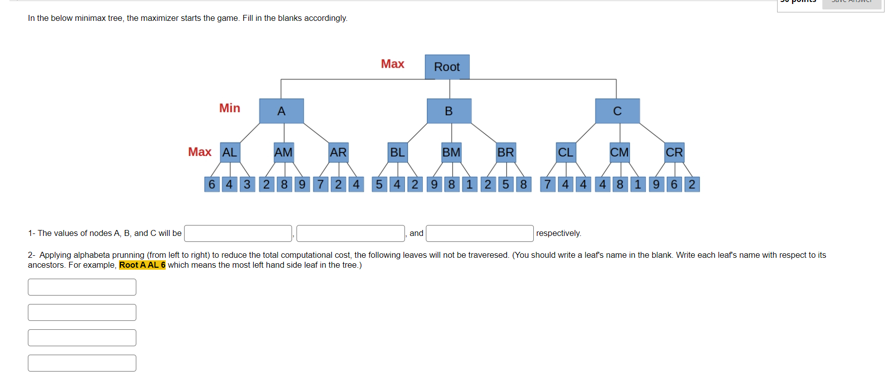 Solved In the below minimax tree, the maximizer starts the | Chegg.com