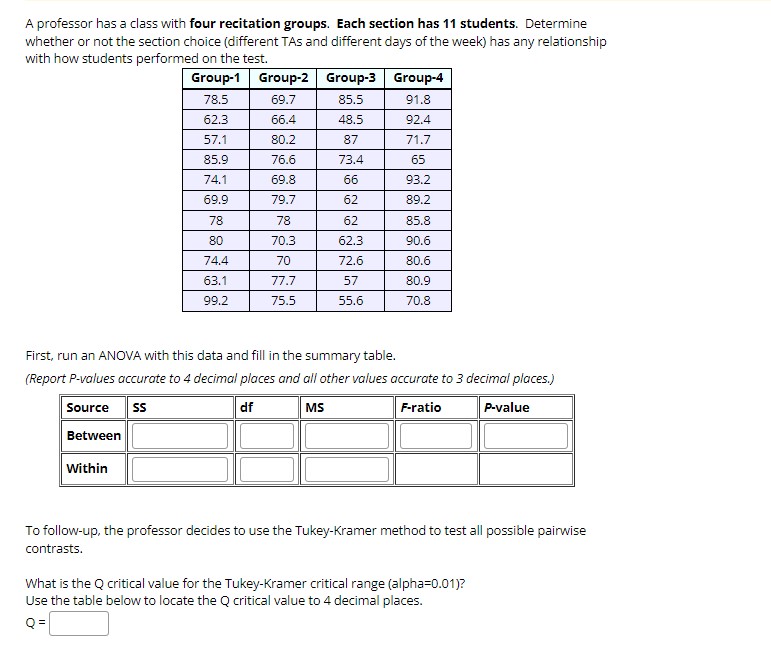 Solved A professor has a class with four recitation groups. | Chegg.com