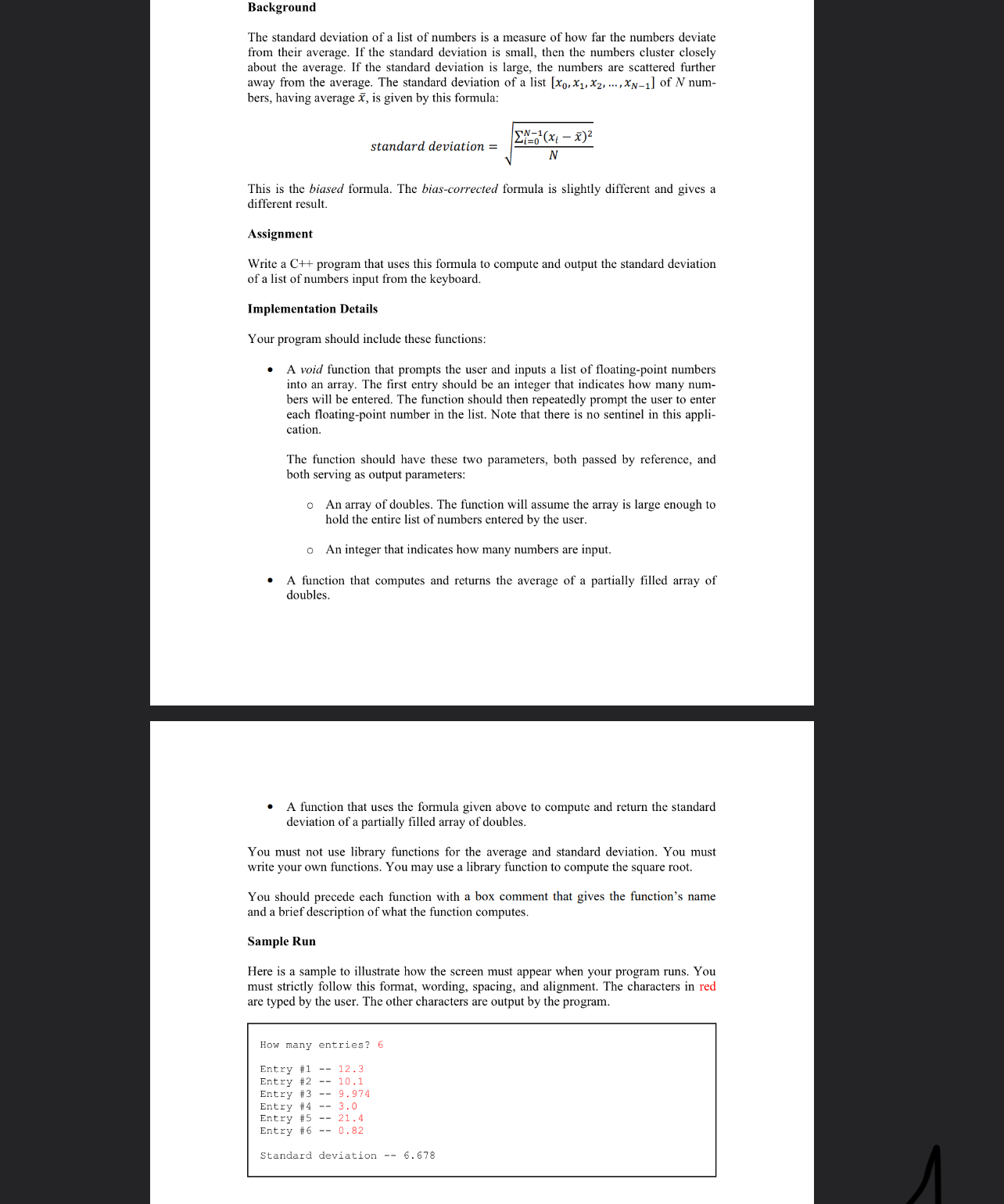 Solved vsc help with c++BackgroundThe standard deviation of | Chegg.com