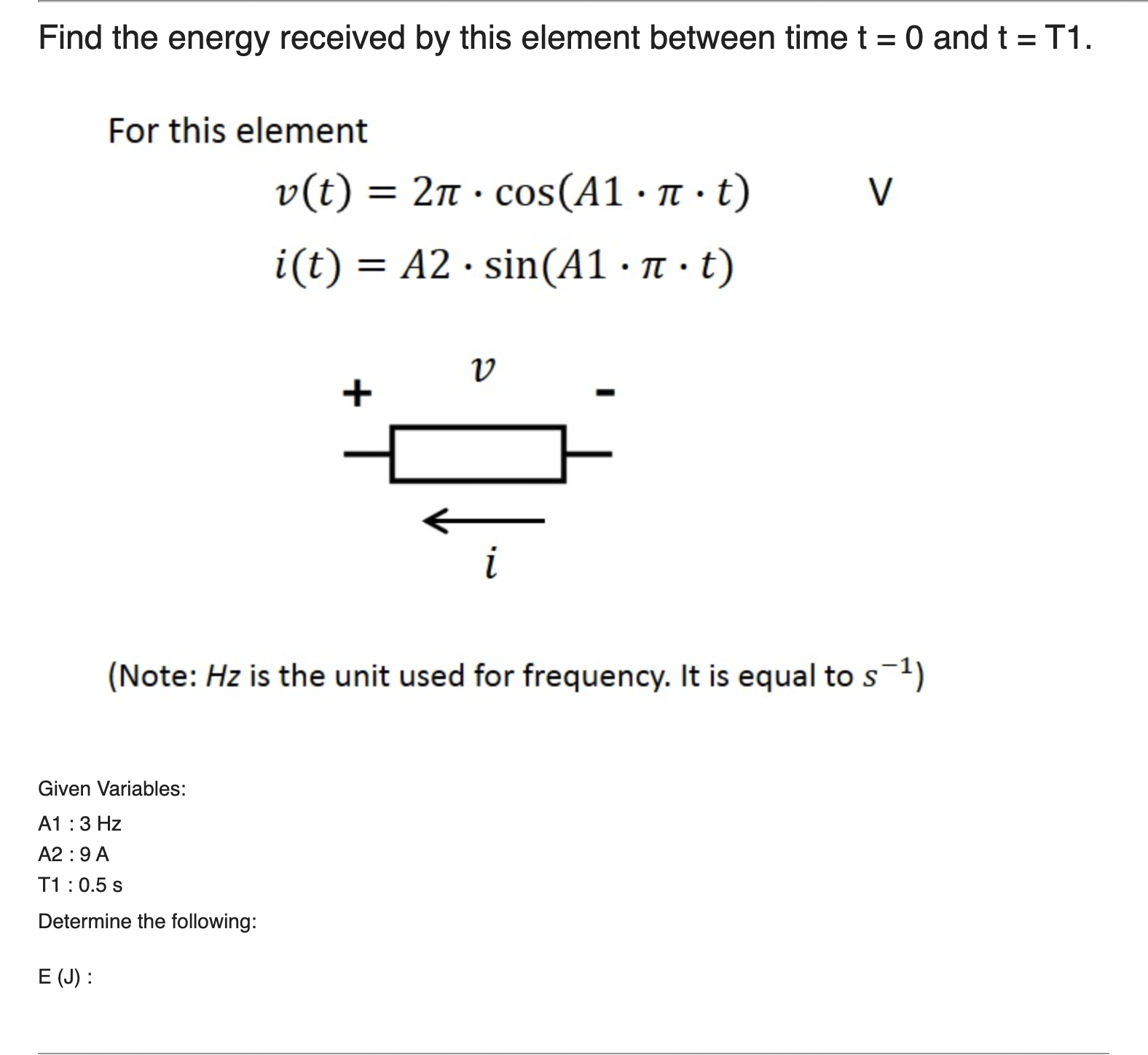 Solved Find the energy received by this element between time | Chegg.com
