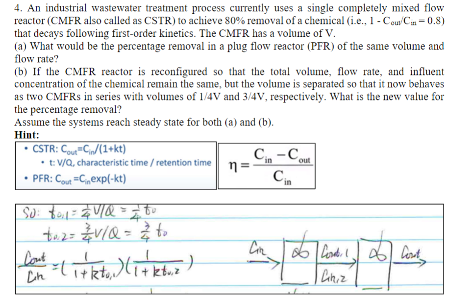 Solved 4. An industrial wastewater treatment process | Chegg.com