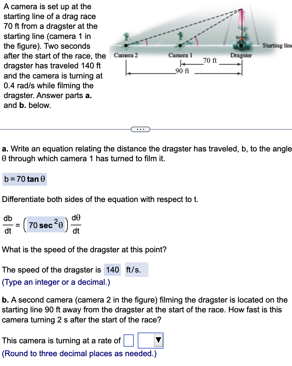 Solved A camera is set up at thestarting line of a drag | Chegg.com