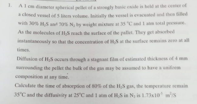 Solved A 1 cm diameter spherical pellet of a strongly basic | Chegg.com