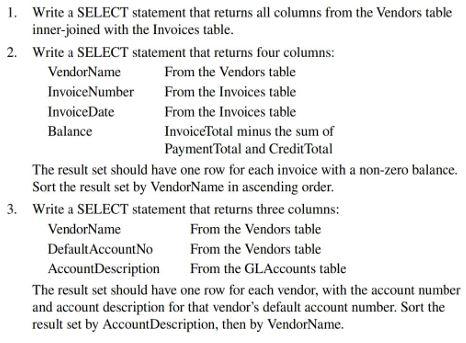 Solved 1. Write a SELECT statement that returns all columns | Chegg.com