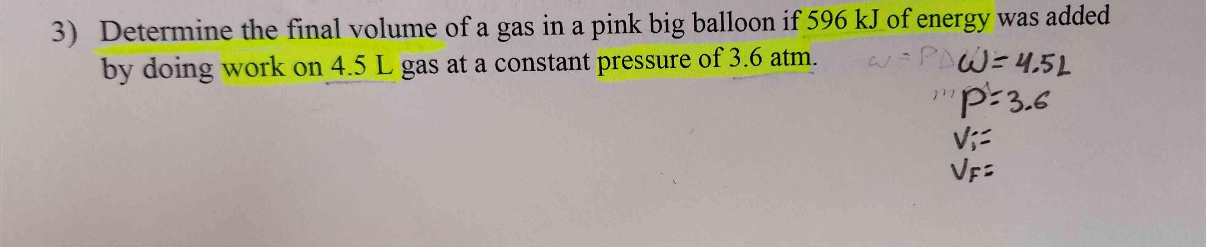 Solved Determine the final volume of a gas in a pink big | Chegg.com