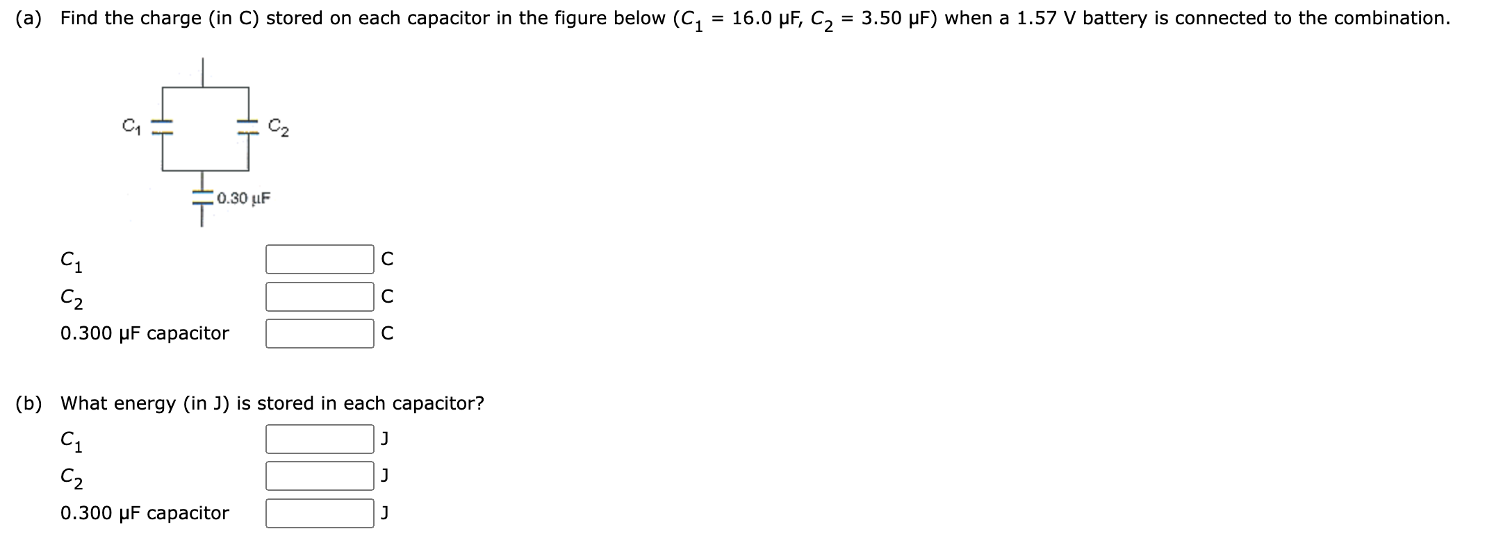 Solved (a) Find the charge (in C) stored on each capacitor | Chegg.com