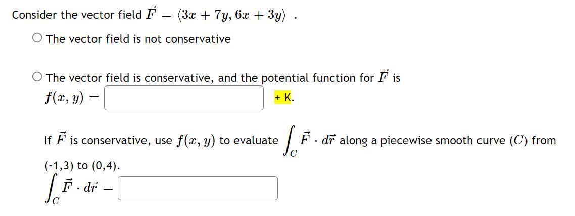 Solved Consider the vector field F= 3x+7y,6x+3y . The vector | Chegg.com