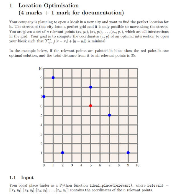 Solved 1 Location Optimisation (4 marks + 1 mark for | Chegg.com
