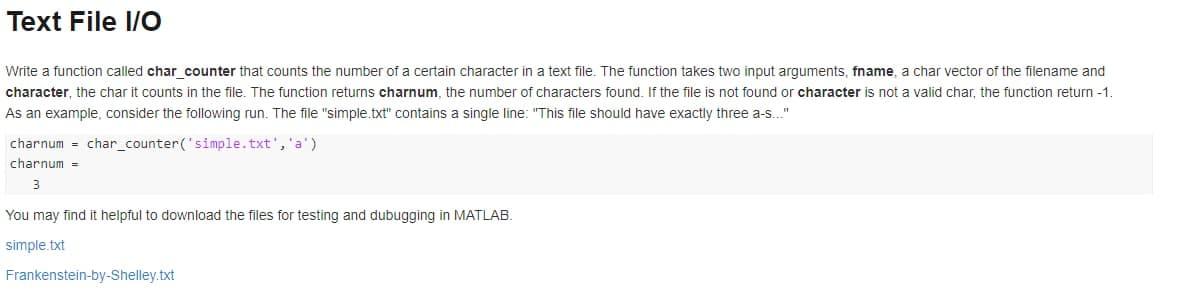 Solved Text File I/O Write a function called char_counter | Chegg.com