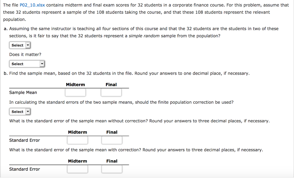 Solved The file PO2_10.xlsx contains midterm and final exam | Chegg.com