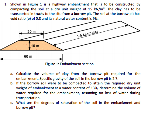 Solved 1. Shown in Figure 1 is a highway embankment that is | Chegg.com