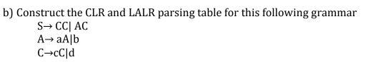 Solved b) Construct the CLR and LALR parsing table for this | Chegg.com